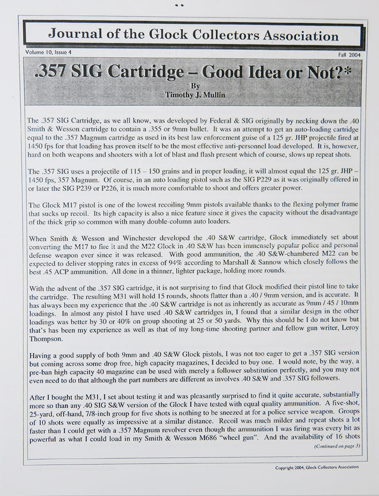 2004 Journal, Vol. 10/Iss. 4: .357 SIG Cartridge, Jim Cirillo and Jeff